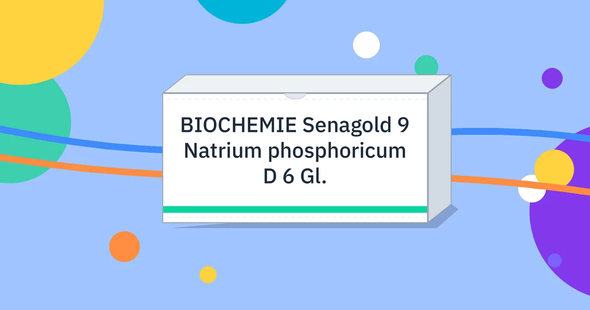 Symbolbild: Packung mit der Aufschrift BIOCHEMIE Senagold 9 Natrium phosphoricum D 6 Gl. (PZN 06827858) – Verfügbarkeit und Bezug in Apotheken in Frankfurt am Main