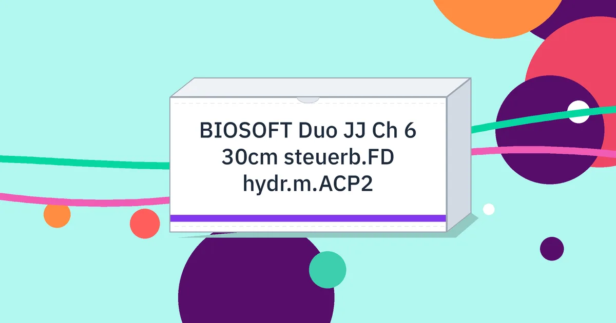 Symbolbild: Packung mit der Aufschrift BIOSOFT Duo JJ Ch 6 30cm steuerb.FD hydr.m.ACP2 (PZN 17509943) – Verfügbarkeit und Bezug in Apotheken in Frankfurt am Main