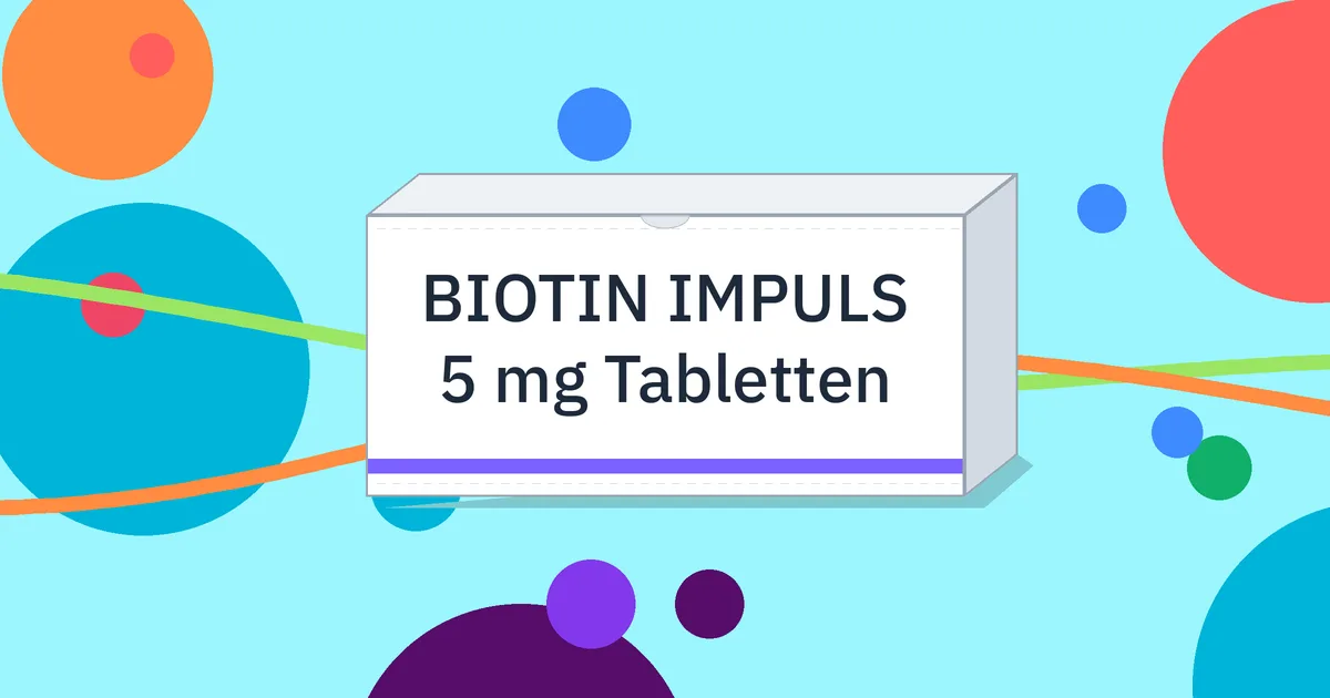 Symbolbild: Packung mit der Aufschrift BIOTIN IMPULS 5 mg Tabletten (PZN 08923187) – Verfügbarkeit und Bezug in Apotheken in Frankfurt am Main