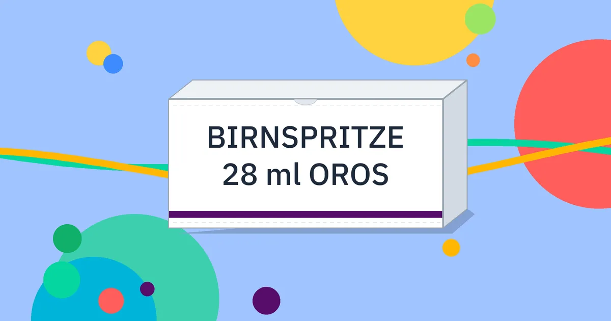 Symbolbild: Packung mit der Aufschrift BIRNSPRITZE 28 ml OROS (PZN 03326067) – Verfügbarkeit und Bezug in Apotheken in Frankfurt am Main