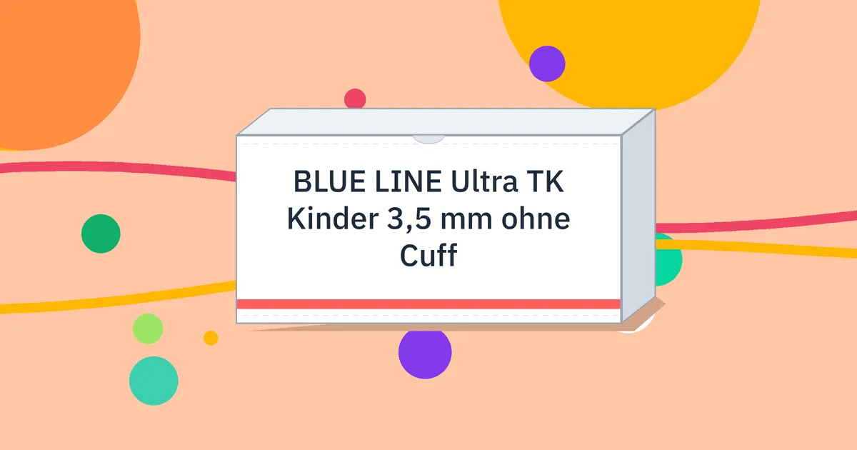 Symbolbild: Packung mit der Aufschrift BLUE LINE Ultra TK Kinder 3,5 mm ohne Cuff (PZN 14437060) – Verfügbarkeit und Bezug in Apotheken in Frankfurt am Main