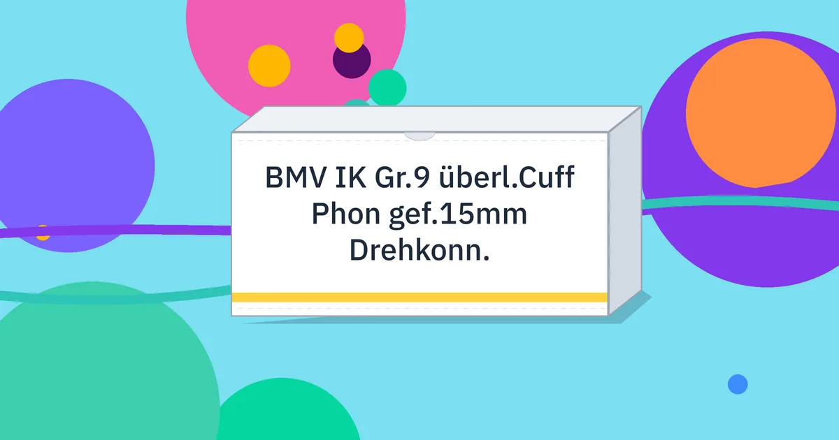 Symbolbild: Packung mit der Aufschrift BMV IK Gr.9 überl.Cuff Phon gef.15mm Drehkonn. (PZN 20139875) – Verfügbarkeit und Bezug in Apotheken in Frankfurt am Main