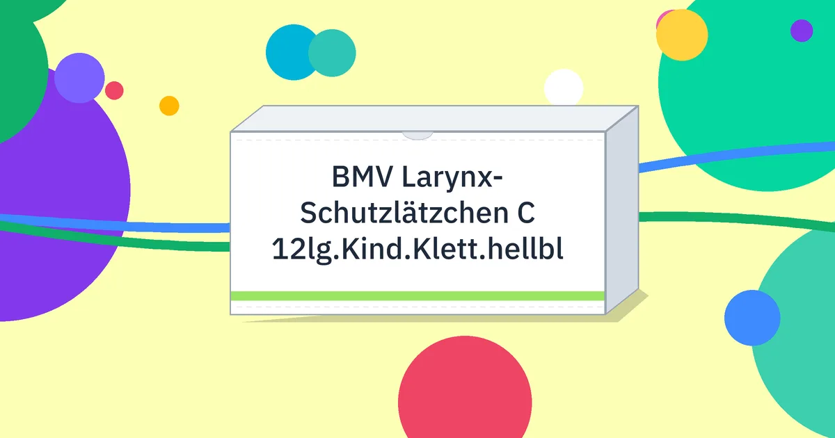 Symbolbild: Packung mit der Aufschrift BMV Larynx-Schutzlätzchen C 12lg.Kind.Klett.hellbl (PZN 10083843) – Verfügbarkeit und Bezug in Apotheken in Frankfurt am Main