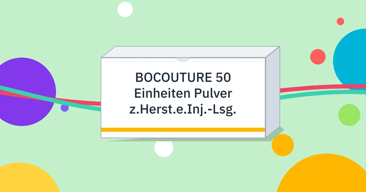 Symbolbild: Packung mit der Aufschrift BOCOUTURE 50 Einheiten Pulver z.Herst.e.Inj.-Lsg. (PZN 07491863) – Verfügbarkeit und Bezug in Apotheken in Frankfurt am Main