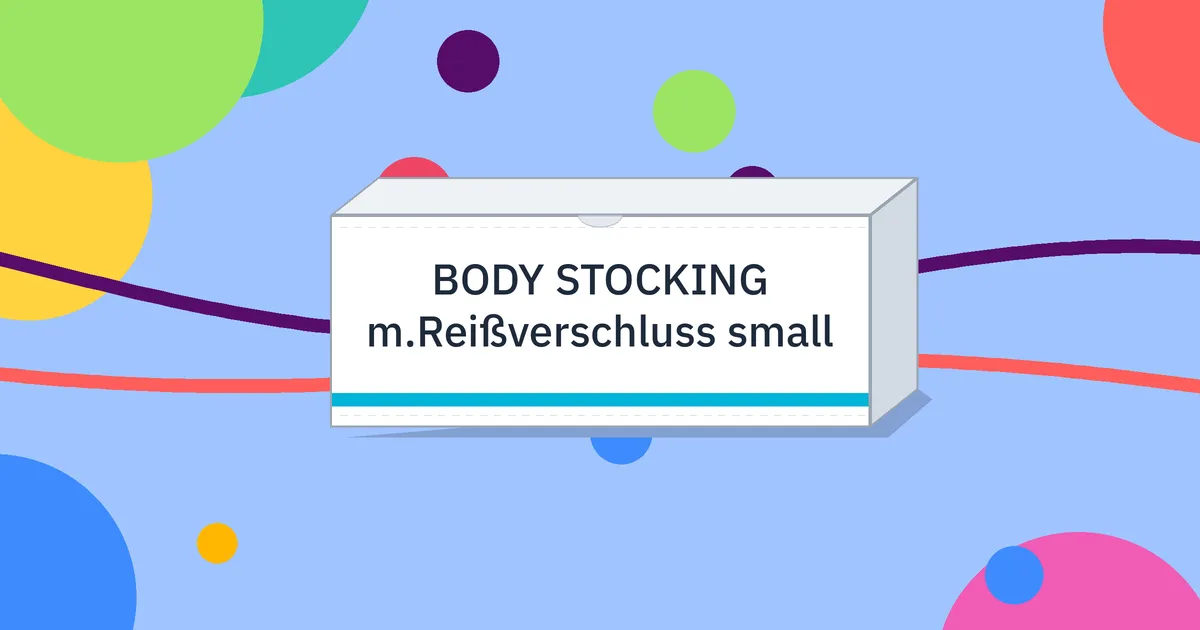 Symbolbild: Packung mit der Aufschrift BODY STOCKING m.Reißverschluss small (PZN 01232586) – Verfügbarkeit und Bezug in Apotheken in Frankfurt am Main