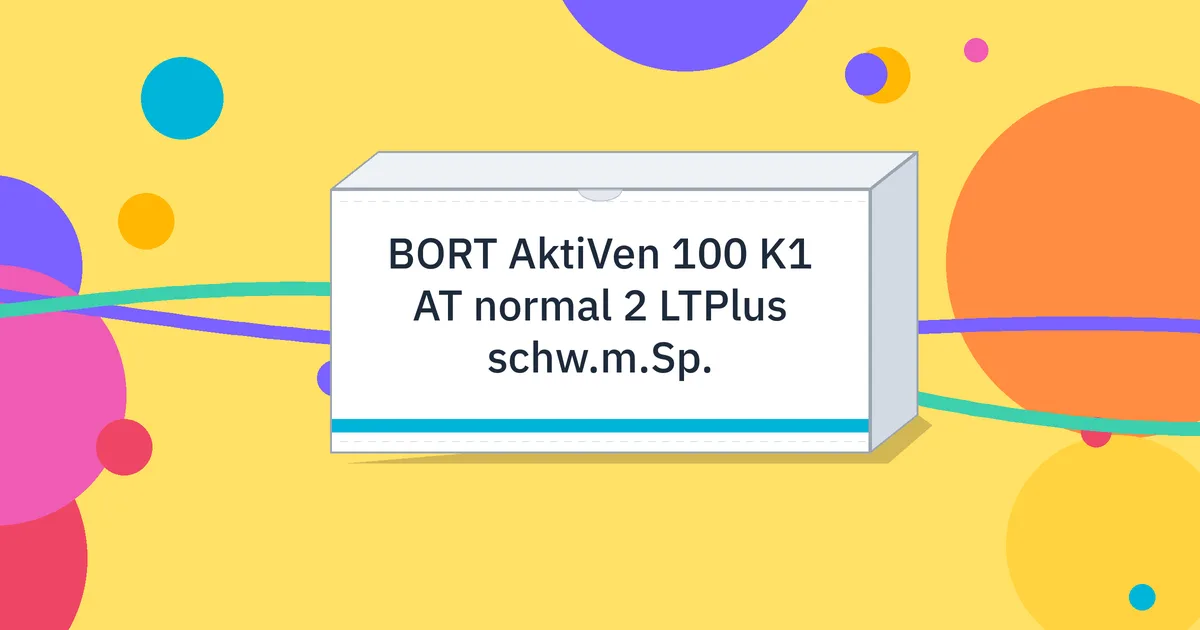 Symbolbild: Packung mit der Aufschrift BORT AktiVen 100 K1 AT normal 2 LTPlus schw.m.Sp. (PZN 18175869) – Verfügbarkeit und Bezug in Apotheken in Frankfurt am Main