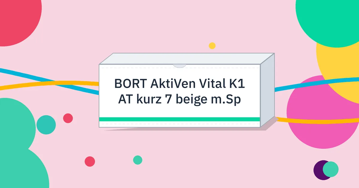 Symbolbild: Packung mit der Aufschrift BORT AktiVen Vital K1 AT kurz 7 beige m.Sp (PZN 13738581) – Verfügbarkeit und Bezug in Apotheken in Frankfurt am Main