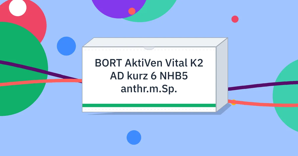 Symbolbild: Packung mit der Aufschrift BORT AktiVen Vital K2 AD kurz 6 NHB5 anthr.m.Sp. (PZN 17495106) – Verfügbarkeit und Bezug in Apotheken in Frankfurt am Main