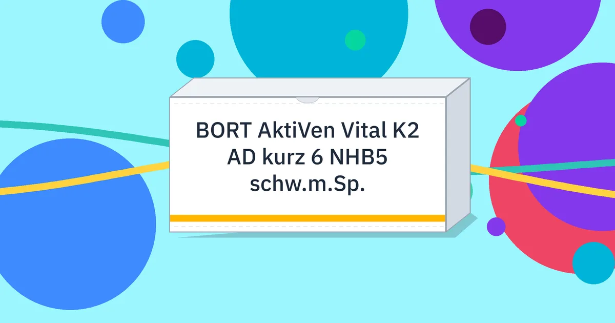 Symbolbild: Packung mit der Aufschrift BORT AktiVen Vital K2 AD kurz 6 NHB5 schw.m.Sp. (PZN 17493403) – Verfügbarkeit und Bezug in Apotheken in Frankfurt am Main