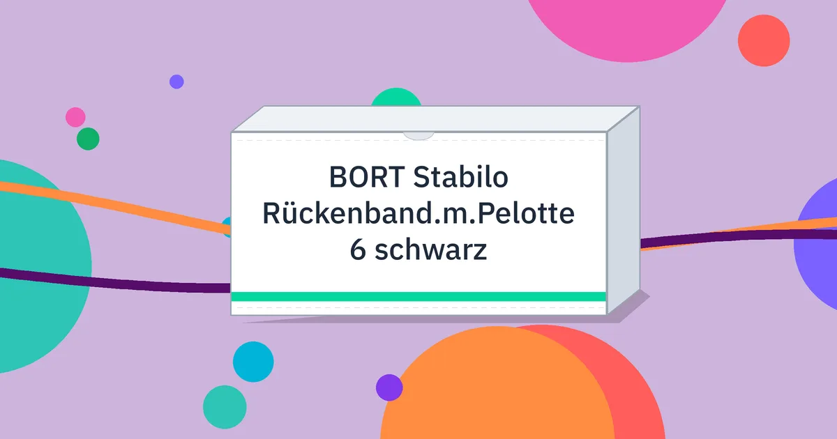 Symbolbild: Packung mit der Aufschrift BORT Stabilo Rückenband.m.Pelotte 6 schwarz (PZN 05872934) – Verfügbarkeit und Bezug in Apotheken in Frankfurt am Main
