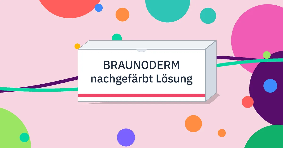 Symbolbild: Packung mit der Aufschrift BRAUNODERM nachgefärbt Lösung (PZN 03036731) – Verfügbarkeit und Bezug in Apotheken in Frankfurt am Main