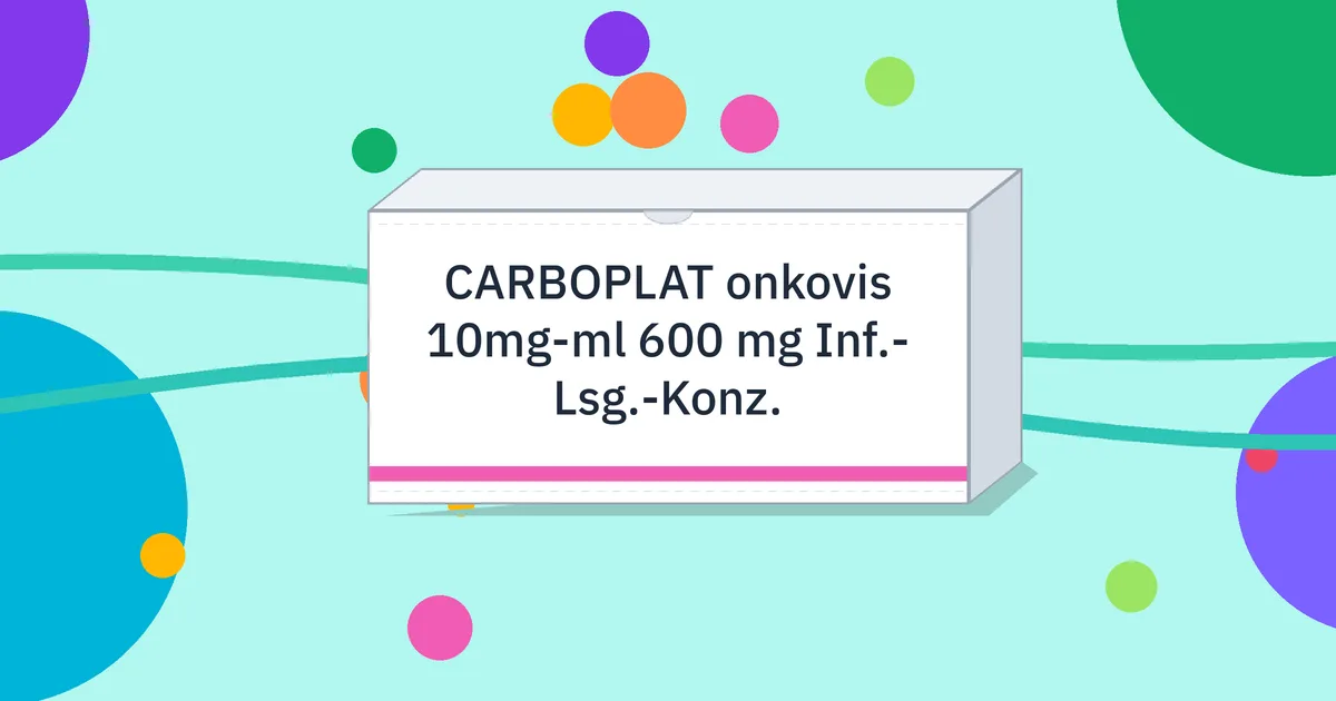 Symbolbild: Packung mit der Aufschrift CARBOPLAT onkovis 10mg-ml 600 mg Inf.-Lsg.-Konz. (PZN 07009352) – Verfügbarkeit und Bezug in Apotheken in Frankfurt am Main