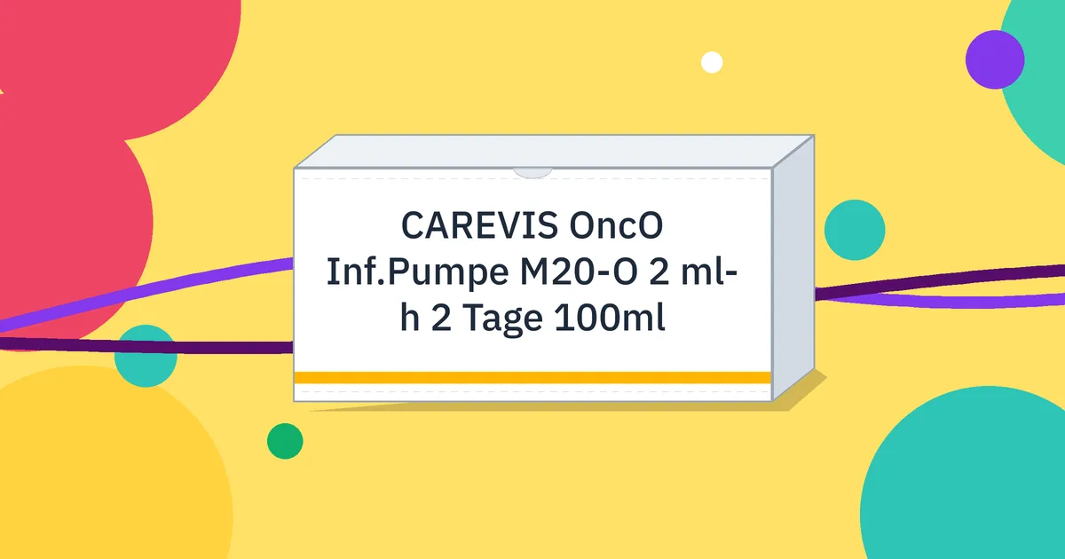 Symbolbild: Packung mit der Aufschrift CAREVIS OncO Inf.Pumpe M20-O 2 ml-h 2 Tage 100ml (PZN 17397734) – Verfügbarkeit und Bezug in Apotheken in Frankfurt am Main