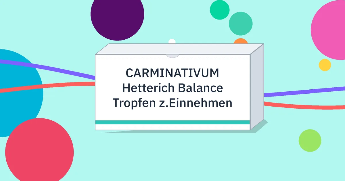 Symbolbild: Packung mit der Aufschrift CARMINATIVUM Hetterich Balance Tropfen z.Einnehmen (PZN 10346567) – Verfügbarkeit und Bezug in Apotheken in Frankfurt am Main