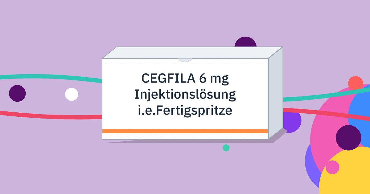 Symbolbild: Packung mit der Aufschrift CEGFILA 6 mg Injektionslösung i.e.Fertigspritze (PZN 18769445) – Verfügbarkeit und Bezug in Apotheken in Frankfurt am Main