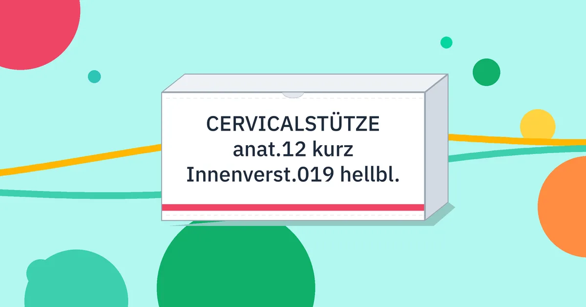 Symbolbild: Packung mit der Aufschrift CERVICALSTÜTZE anat.12 kurz Innenverst.019 hellbl. (PZN 08895172) – Verfügbarkeit und Bezug in Apotheken in Frankfurt am Main