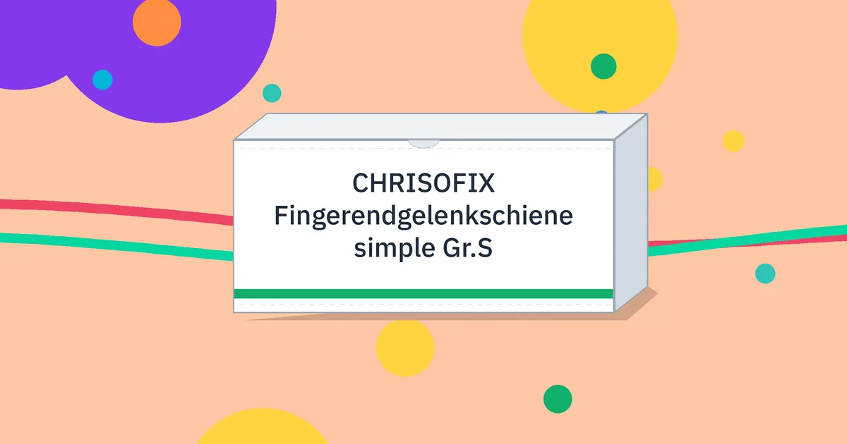 Symbolbild: Packung mit der Aufschrift CHRISOFIX Fingerendgelenkschiene simple Gr.S (PZN 09913736) – Verfügbarkeit und Bezug in Apotheken in Frankfurt am Main