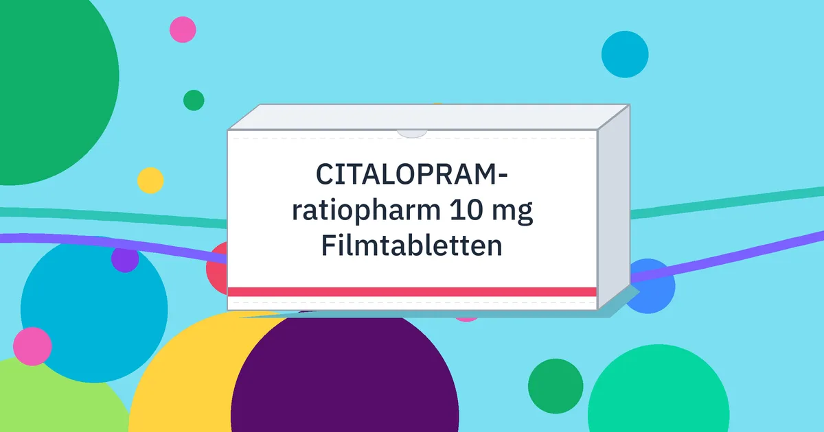 Symbolbild: Packung mit der Aufschrift CITALOPRAM-ratiopharm 10 mg Filmtabletten (PZN 02231005) – Verfügbarkeit und Bezug in Apotheken in Frankfurt am Main