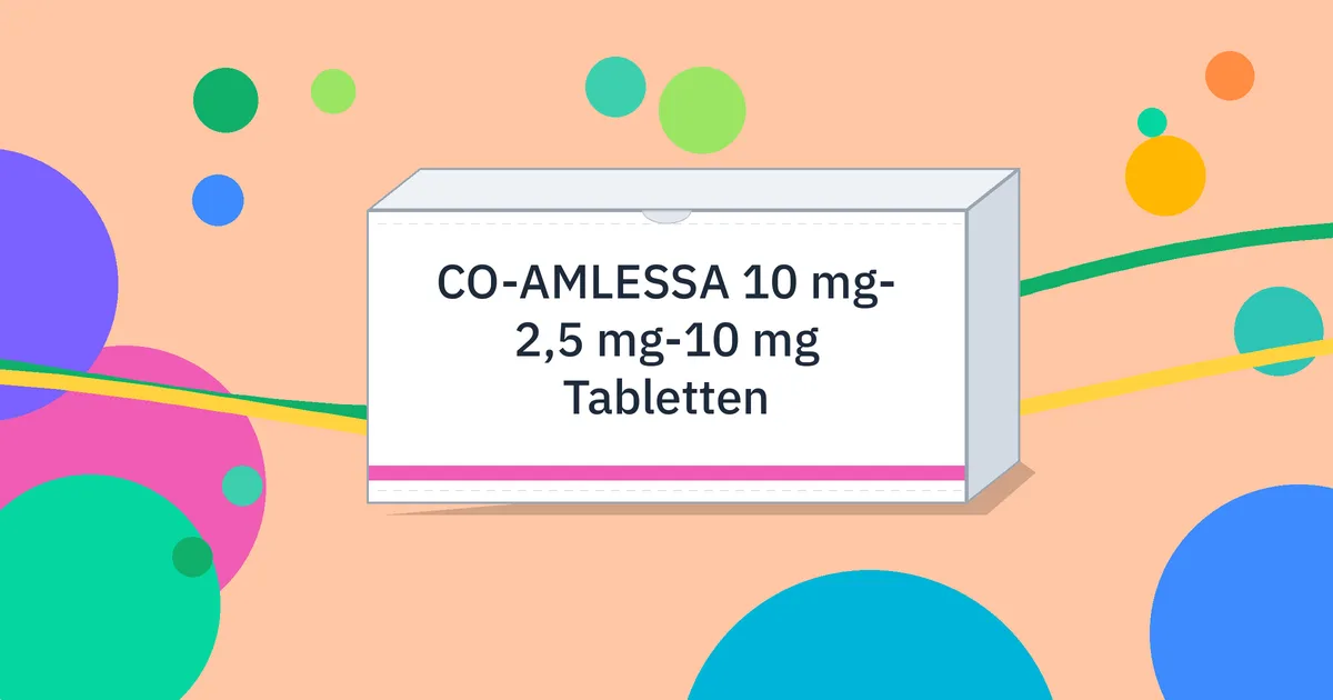 Symbolbild: Packung mit der Aufschrift CO-AMLESSA 10 mg-2,5 mg-10 mg Tabletten (PZN 19856614) – Verfügbarkeit und Bezug in Apotheken in Frankfurt am Main