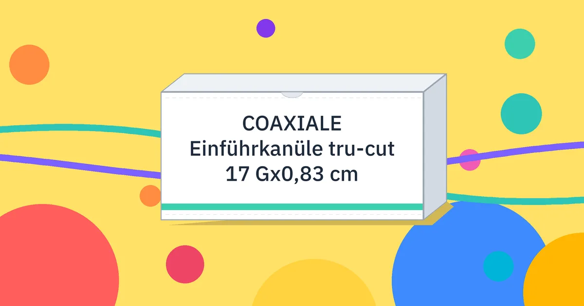 Symbolbild: Packung mit der Aufschrift COAXIALE Einführkanüle tru-cut 17 Gx0,83 cm (PZN 16087658) – Verfügbarkeit und Bezug in Apotheken in Frankfurt am Main