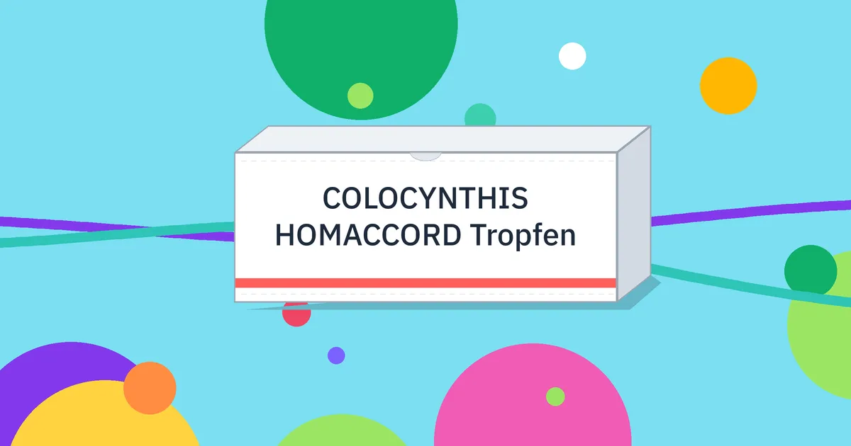 Symbolbild: Packung mit der Aufschrift COLOCYNTHIS HOMACCORD Tropfen (PZN 00228565) – Verfügbarkeit und Bezug in Apotheken in Frankfurt am Main