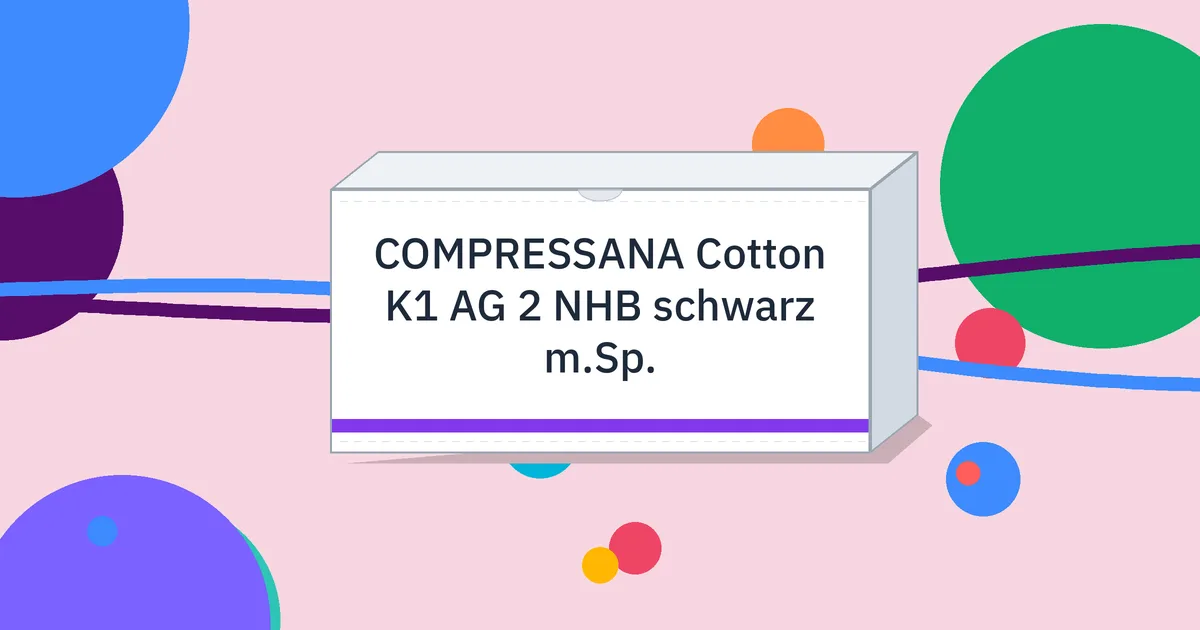 Symbolbild: Packung mit der Aufschrift COMPRESSANA Cotton K1 AG 2 NHB schwarz m.Sp. (PZN 11392871) – Verfügbarkeit und Bezug in Apotheken in Frankfurt am Main