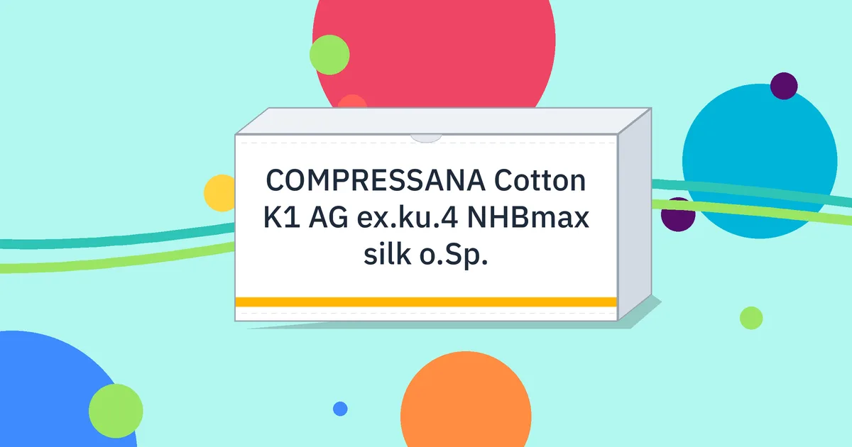 Symbolbild: Packung mit der Aufschrift COMPRESSANA Cotton K1 AG ex.ku.4 NHBmax silk o.Sp. (PZN 11395220) – Verfügbarkeit und Bezug in Apotheken in Frankfurt am Main