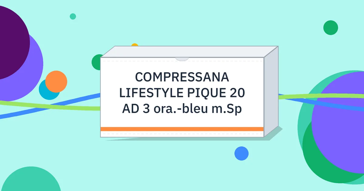 Symbolbild: Packung mit der Aufschrift COMPRESSANA LIFESTYLE PIQUE 20 AD 3 ora.-bleu m.Sp (PZN 19476774) – Verfügbarkeit und Bezug in Apotheken in Frankfurt am Main