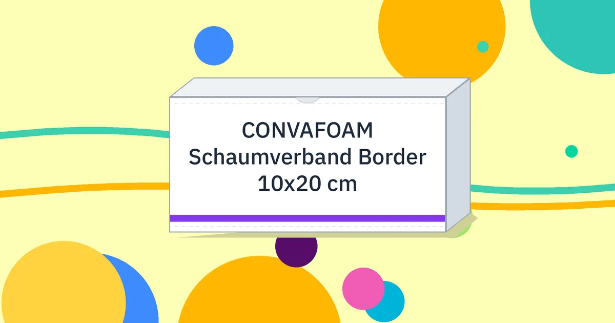 Symbolbild: Packung mit der Aufschrift CONVAFOAM Schaumverband Border 10x20 cm (PZN 20629326) – Verfügbarkeit und Bezug in Apotheken in Frankfurt am Main