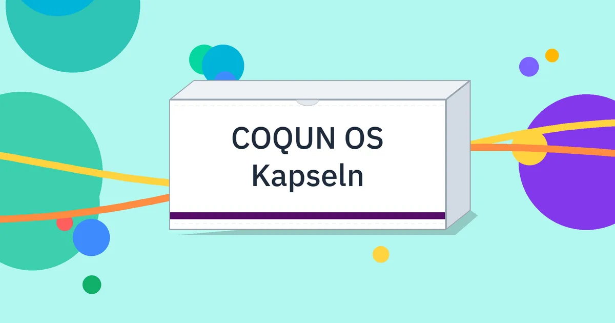 Symbolbild: Packung mit der Aufschrift COQUN OS Kapseln (PZN 14406450) – Verfügbarkeit und Bezug in Apotheken in Frankfurt am Main