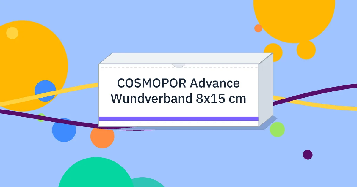Symbolbild: Packung mit der Aufschrift COSMOPOR Advance Wundverband 8x15 cm (PZN 18296283) – Verfügbarkeit und Bezug in Apotheken in Frankfurt am Main