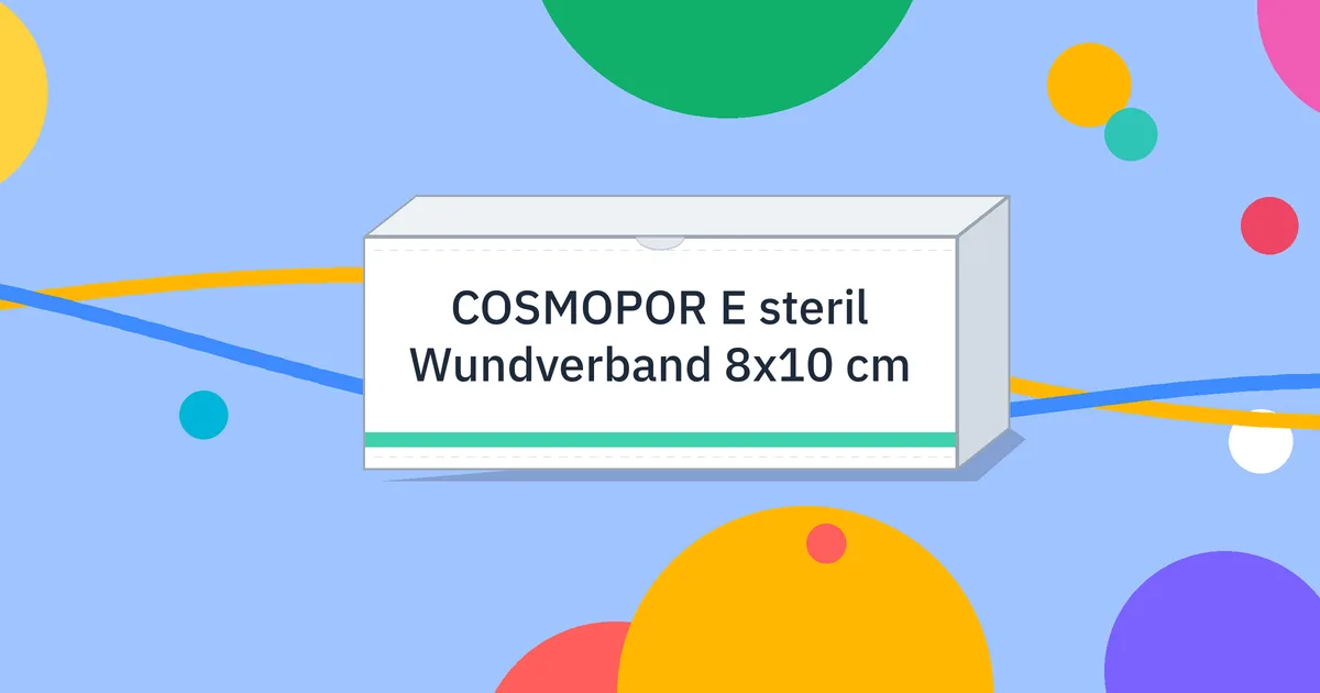 Symbolbild: Packung mit der Aufschrift COSMOPOR E steril Wundverband 8x10 cm (PZN 18469878) – Verfügbarkeit und Bezug in Apotheken in Frankfurt am Main