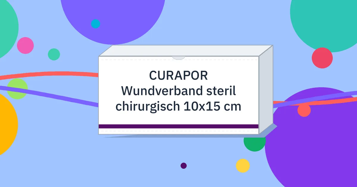 Symbolbild: Packung mit der Aufschrift CURAPOR Wundverband steril chirurgisch 10x15 cm (PZN 19699729) – Verfügbarkeit und Bezug in Apotheken in Frankfurt am Main