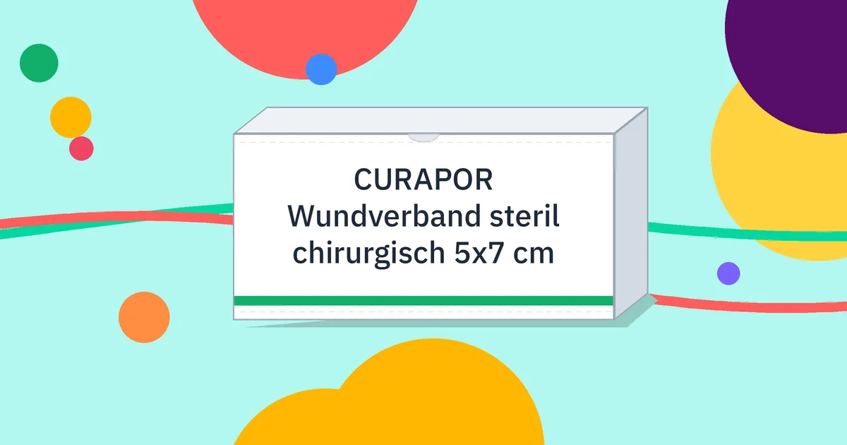 Symbolbild: Packung mit der Aufschrift CURAPOR Wundverband steril chirurgisch 5x7 cm (PZN 17267411) – Verfügbarkeit und Bezug in Apotheken in Frankfurt am Main