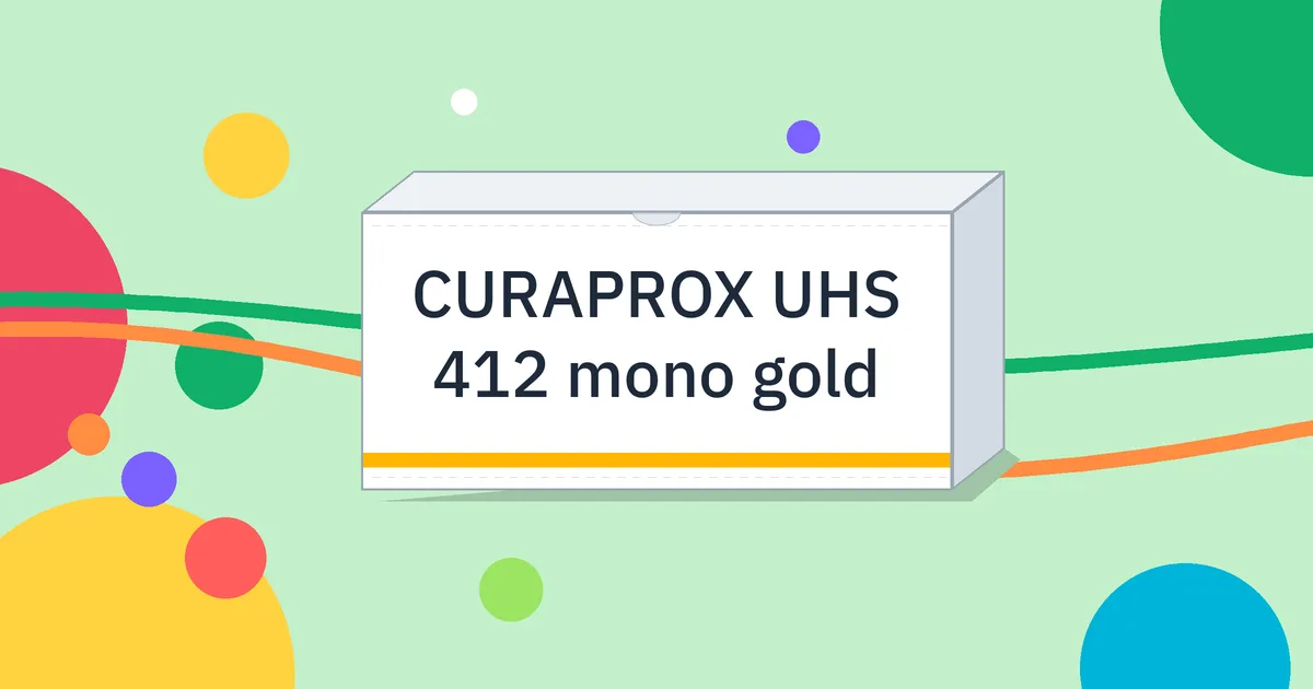 Symbolbild: Packung mit der Aufschrift CURAPROX UHS 412 mono gold (PZN 01026846) – Verfügbarkeit und Bezug in Apotheken in Frankfurt am Main