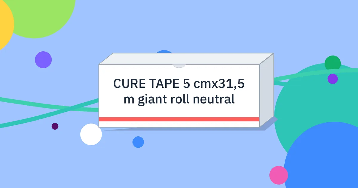 Symbolbild: Packung mit der Aufschrift CURE TAPE 5 cmx31,5 m giant roll neutral (PZN 09473444) – Verfügbarkeit und Bezug in Apotheken in Frankfurt am Main