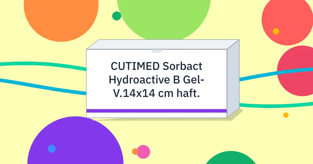 Symbolbild: Packung mit der Aufschrift CUTIMED Sorbact Hydroactive B Gel-V.14x14 cm haft. (PZN 07352682) – Verfügbarkeit und Bezug in Apotheken in Frankfurt am Main