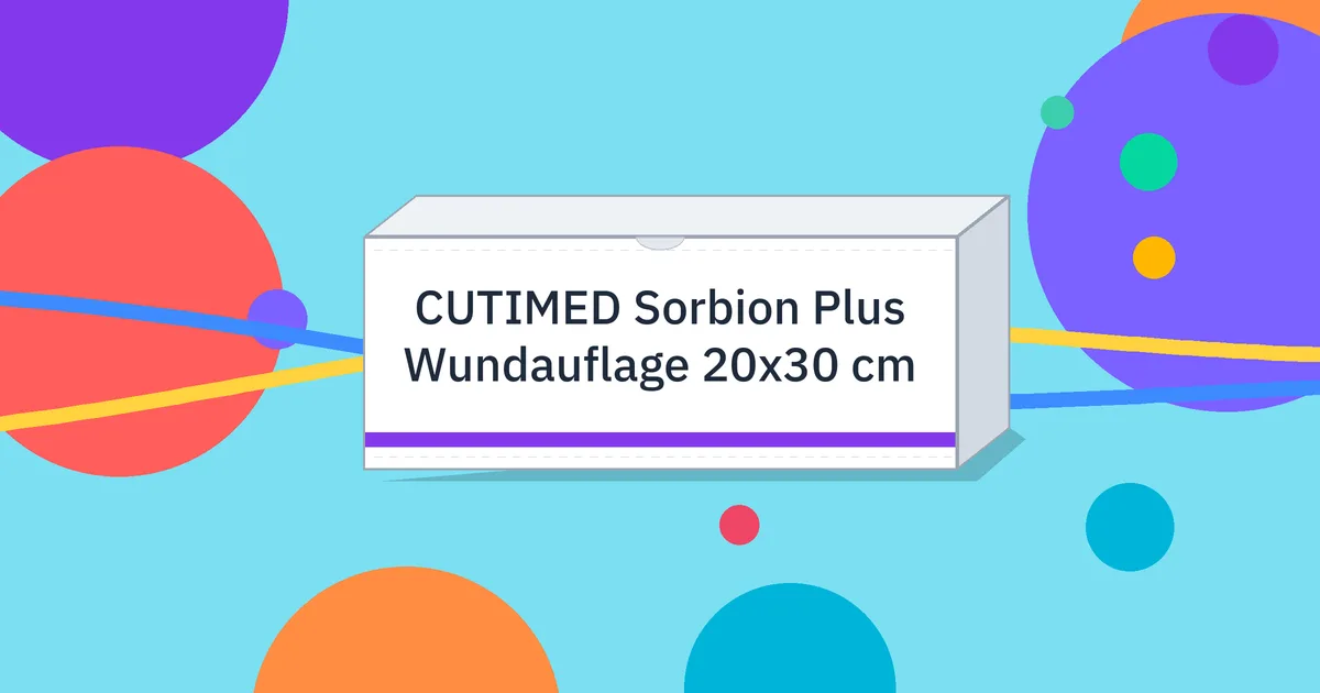 Symbolbild: Packung mit der Aufschrift CUTIMED Sorbion Plus Wundauflage 20x30 cm (PZN 16788579) – Verfügbarkeit und Bezug in Apotheken in Frankfurt am Main