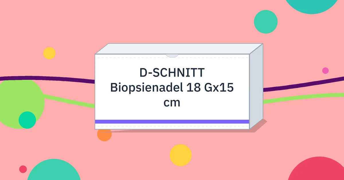 Symbolbild: Packung mit der Aufschrift D-SCHNITT Biopsienadel 18 Gx15 cm (PZN 10356873) – Verfügbarkeit und Bezug in Apotheken in Frankfurt am Main