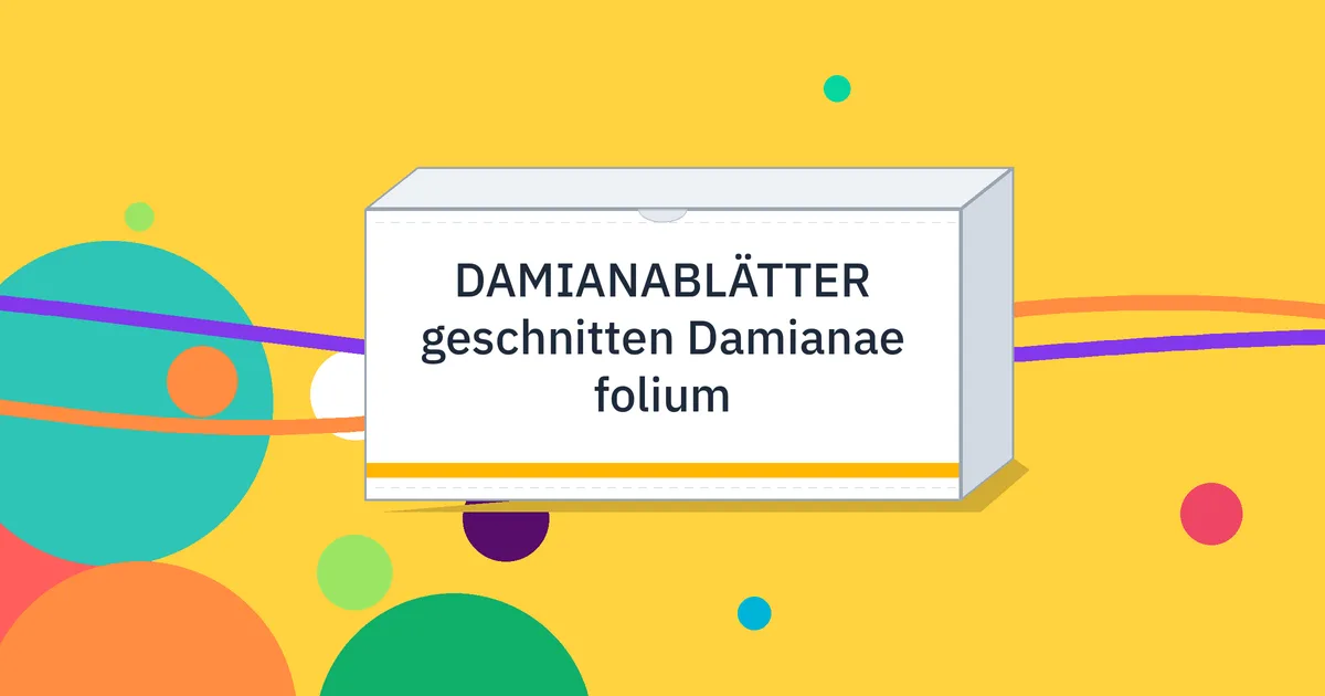 Symbolbild: Packung mit der Aufschrift DAMIANABLÄTTER geschnitten Damianae folium (PZN 20954003) – Verfügbarkeit und Bezug in Apotheken in Frankfurt am Main