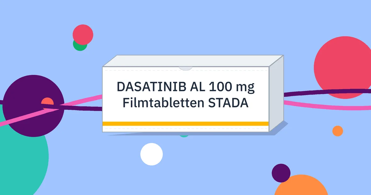 Symbolbild: Packung mit der Aufschrift DASATINIB AL 100 mg Filmtabletten STADA (PZN 14441104) – Verfügbarkeit und Bezug in Apotheken in Frankfurt am Main