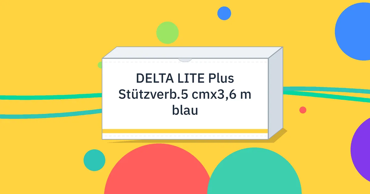 Symbolbild: Packung mit der Aufschrift DELTA LITE Plus Stützverb.5 cmx3,6 m blau (PZN 00277486) – Verfügbarkeit und Bezug in Apotheken in Frankfurt am Main