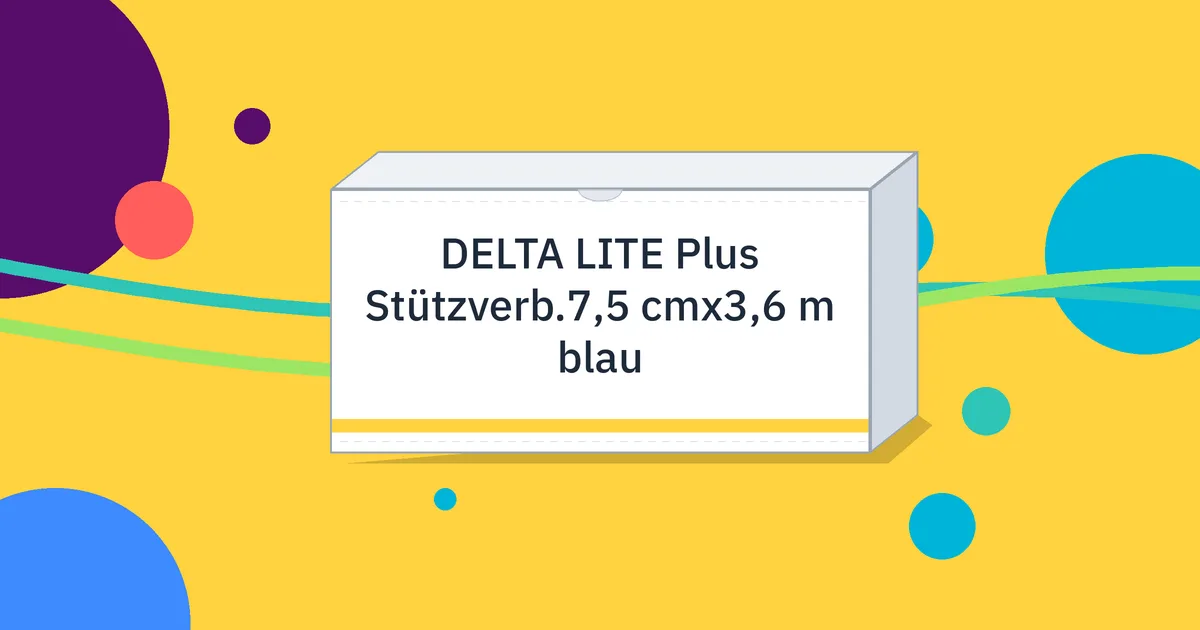 Symbolbild: Packung mit der Aufschrift DELTA LITE Plus Stützverb.7,5 cmx3,6 m blau (PZN 00277492) – Verfügbarkeit und Bezug in Apotheken in Frankfurt am Main