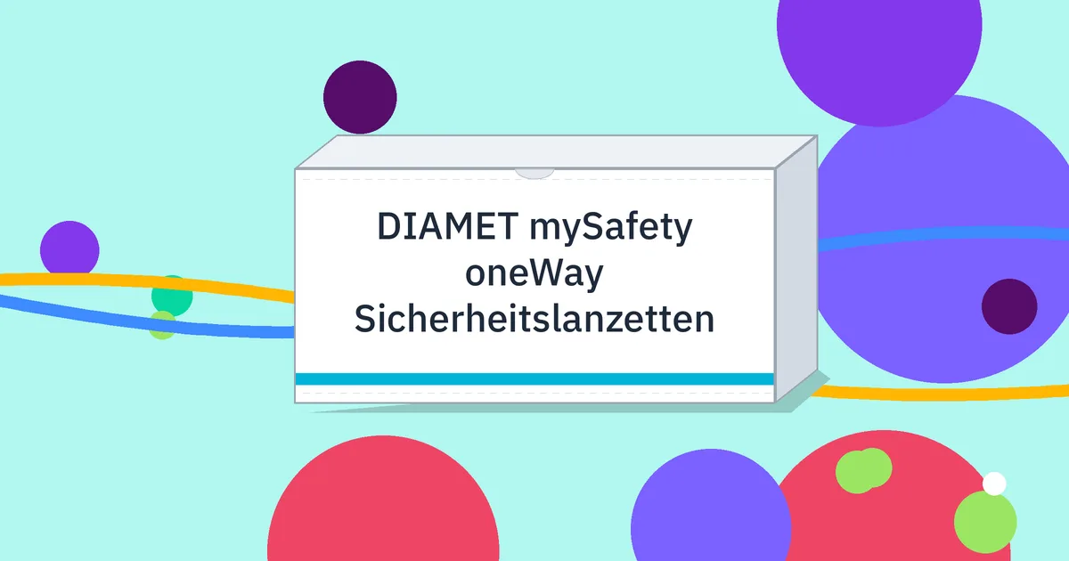 Symbolbild: Packung mit der Aufschrift DIAMET mySafety oneWay Sicherheitslanzetten (PZN 16800990) – Verfügbarkeit und Bezug in Apotheken in Frankfurt am Main