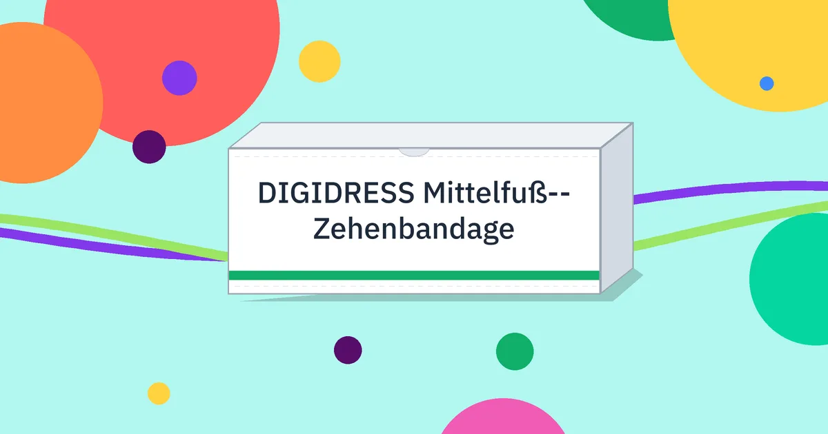 Symbolbild: Packung mit der Aufschrift DIGIDRESS Mittelfuß--Zehenbandage (PZN 00058531) – Verfügbarkeit und Bezug in Apotheken in Frankfurt am Main
