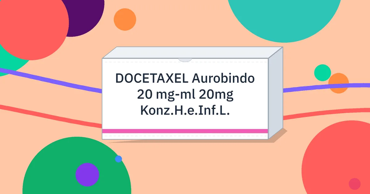 Symbolbild: Packung mit der Aufschrift DOCETAXEL Aurobindo 20 mg-ml 20mg Konz.H.e.Inf.L. (PZN 11354184) – Verfügbarkeit und Bezug in Apotheken in Frankfurt am Main