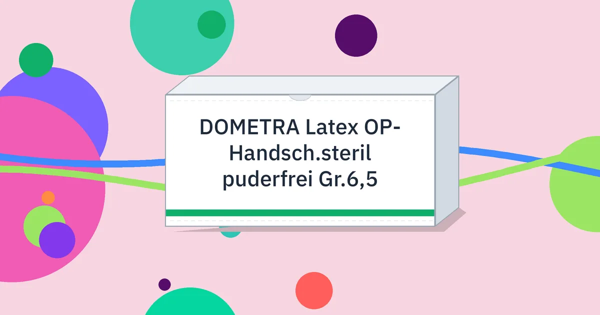 Symbolbild: Packung mit der Aufschrift DOMETRA Latex OP-Handsch.steril puderfrei Gr.6,5 (PZN 19477590) – Verfügbarkeit und Bezug in Apotheken in Frankfurt am Main