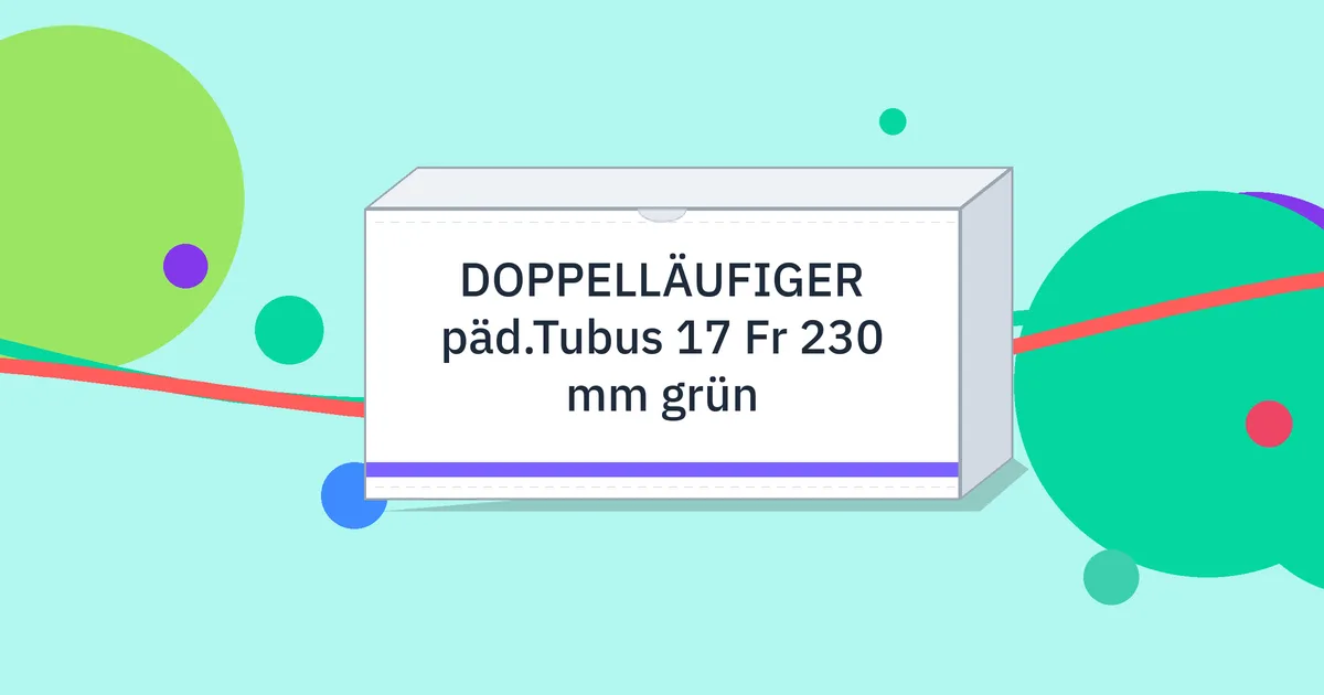 Symbolbild: Packung mit der Aufschrift DOPPELLÄUFIGER päd.Tubus 17 Fr 230 mm grün (PZN 09514373) – Verfügbarkeit und Bezug in Apotheken in Frankfurt am Main