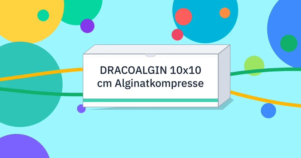 Symbolbild: Packung mit der Aufschrift DRACOALGIN 10x10 cm Alginatkompresse (PZN 01003785) – Verfügbarkeit und Bezug in Apotheken in Frankfurt am Main