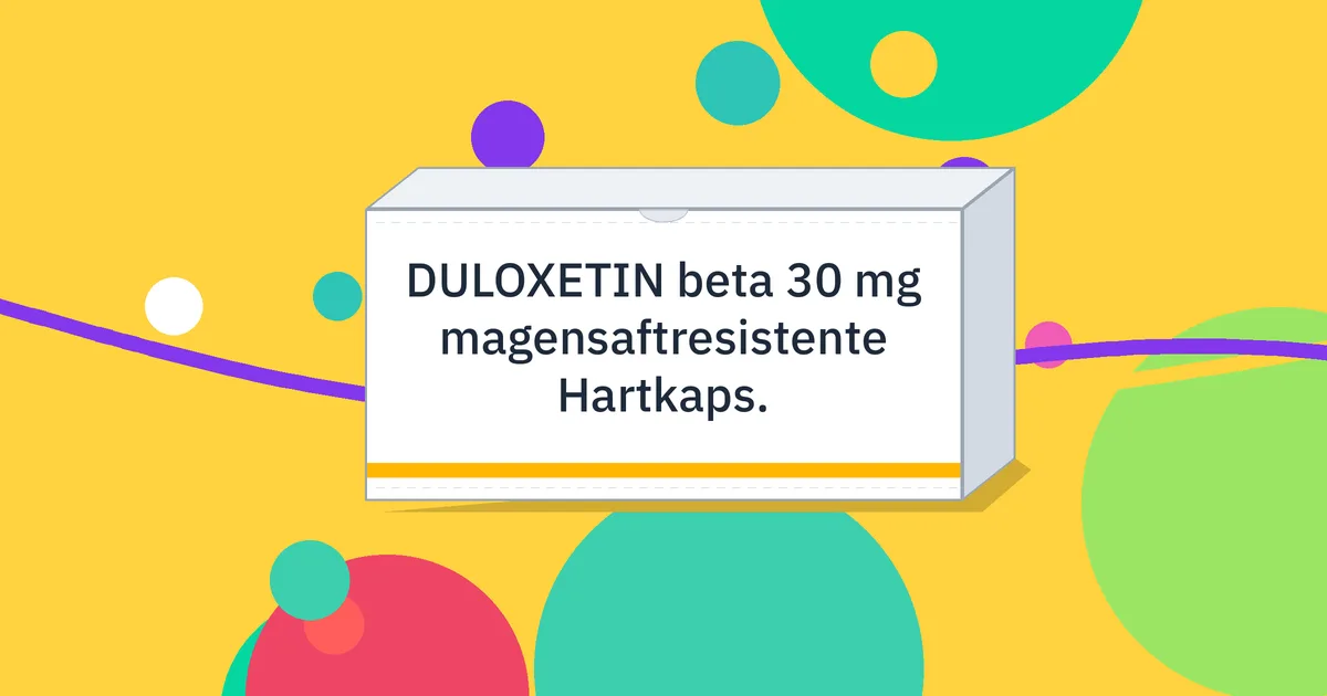 Symbolbild: Packung mit der Aufschrift DULOXETIN beta 30 mg magensaftresistente Hartkaps. (PZN 08468866) – Verfügbarkeit und Bezug in Apotheken in Frankfurt am Main